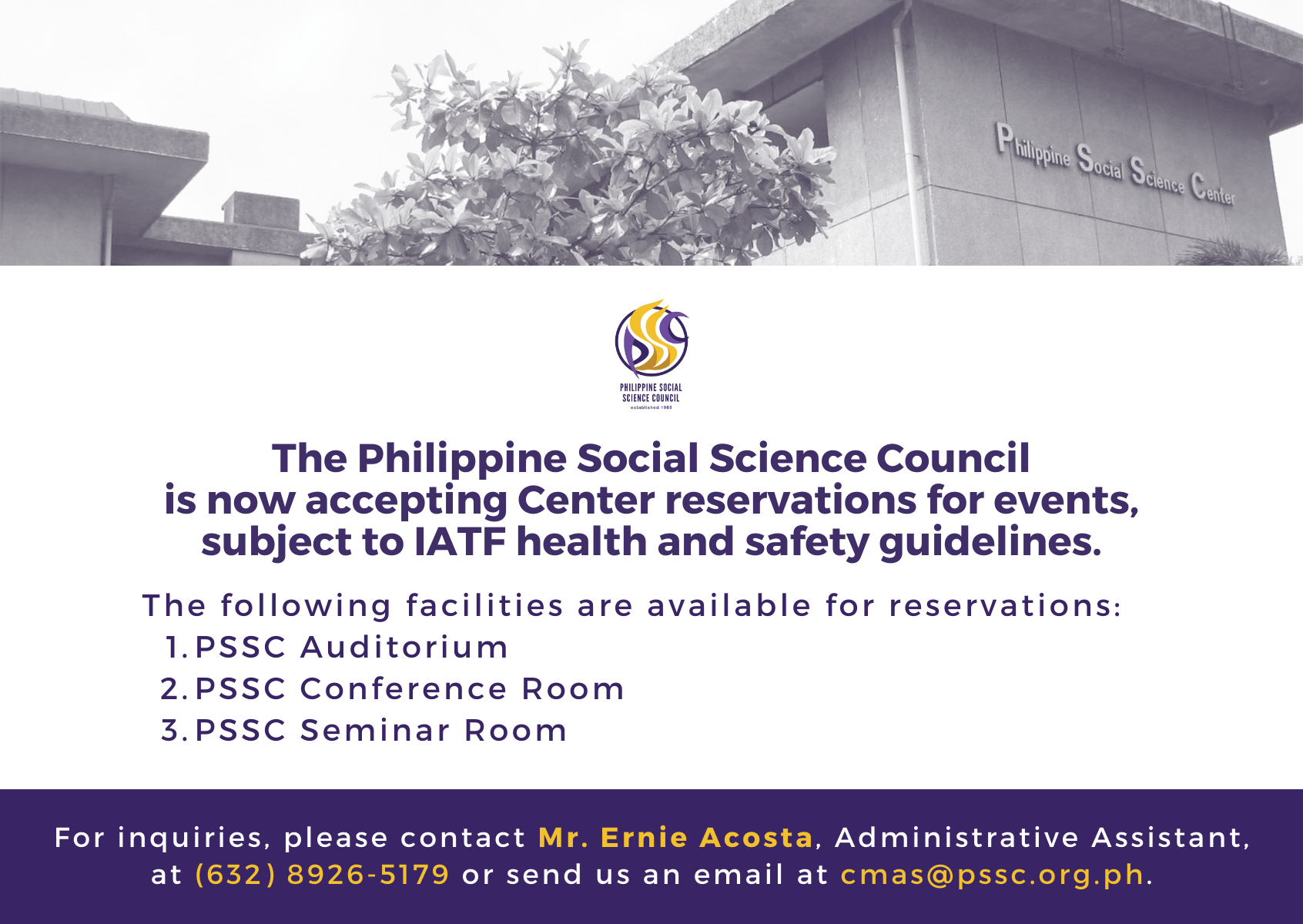 PSSCenter Room Reservations are NOW OPEN! - Philippine Social Science Council