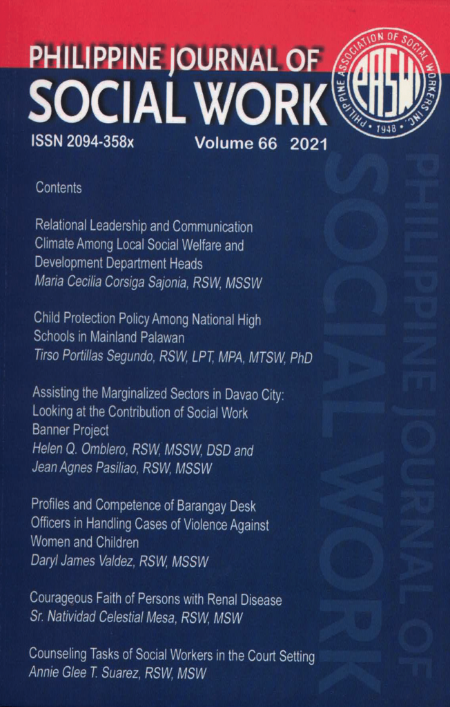 Philippine Journal of Social Work, Volume 66, 2021 - Philippine Social Science Council