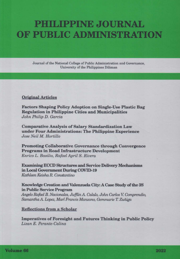 Philippine Journal of Public Administration Vol. 66 (2022) - Philippine Social Science Council