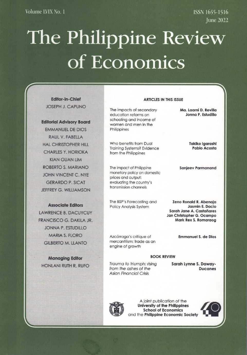 The Philippine Review of Economics Vol. 59 No. 1 (2022) - Philippine ...